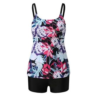 Generic Tankini imprim&eacute; pour femme - Maillot de bain deux pi&egrave;ces avec short - Bretelles spaghetti r&eacute;glables - Haut long, rose vif, XXL