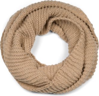 styleBREAKER Unisex Strick Loop Schal Einfarbig mit Wellenmuster, warmer Winter Strickschal, Schlauchschal 01018169, Farbe:Hellbraun