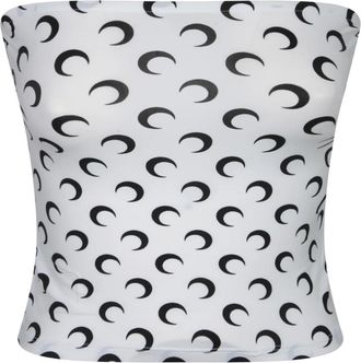Marine Serre Femme, Tops, Blanc, Taille: 40 FR Moon Printed Jersey Sleeveless Tube Top
