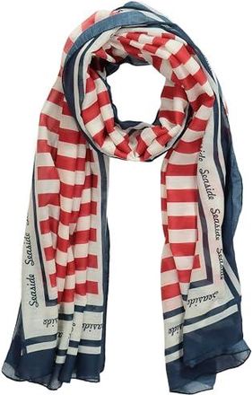 Ulla Popken Femme Grandes tailles &Eacute;charpe, aspect maritime, rayures, pompons blanc cass&eacute; 1Size 828214201-1