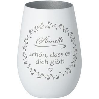 Goodtimes Windlicht Schön, DASS es Dich gibt mit individuellem Namen Weiß & Silber