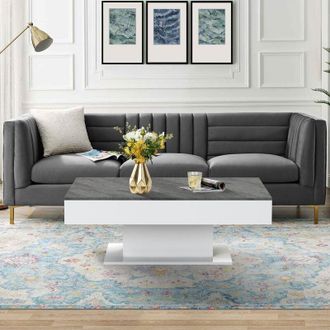 ML Design ML-Design Table Basse avec 2 Compartiments de Rangement, 110 x 60 x 40 cm, Plateau Relevable, Aspect B&eacute;ton/Blanc, Panneau de Particules Rev&ecirc;tu de