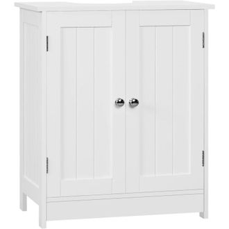 Woltu Meuble Salle de Bain sur Pied WOLTU, Armoire sous Lavabo, Meuble sous Lavabo, avec &Eacute;tag&egrave;re R&eacute;glable et Portes, 50x60x30cm, Blanc