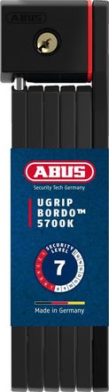 ABUS Faltschloss Bordo uGrip 5700K SH mit Halterung - Fahrradschloss mit 5 mm starken St&auml;ben - ABUS-Sicherheitslevel 7-80 cm - Schwarz
