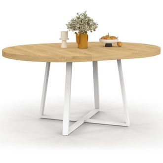 IDMarket Ausziehbarer runder Esstisch SELMA 4-8 Personen Holz und Wei&szlig; 110-150 cm