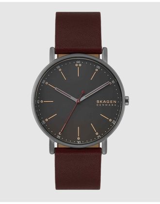 Skagen Signatur - Montre en acier inoxydable avec mouvement &agrave; 3 aiguilles - Gris-Rouge