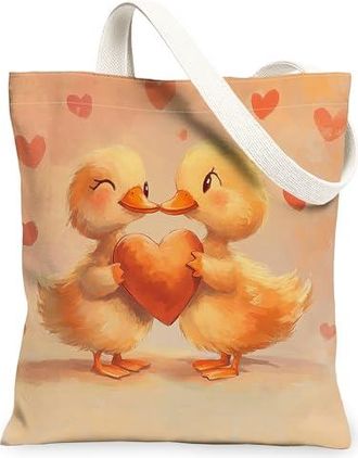 Generic Sac fourre-tout en toile de canard pour le shopping 33 x 38 cm, sac d&eacute;picerie r&eacute;utilisable pour la Saint-Valentin, sac d&eacute;picerie pour femme, motif ani