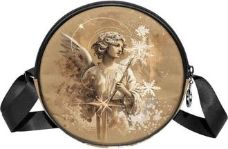 Generic Kind Angel Petit sac &agrave; bandouli&egrave;re rond d&eacute;contract&eacute; avec fermeture &eacute;clair et bretelles r&eacute;glables pour femme et fille