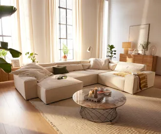 DELIFE Wohnlandschaft Sirpio XL 360x260 cm Cord Beige Recamiere variabel, Wohnlandschaften