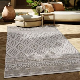 Paco Home Paco Home - Outdoor Teppich Flachgewebe modern Boho Ethno wetterfest Au&szlig;enbereich 200x280 cm, Beige 2