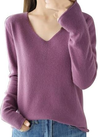 Generic Pull en tricot pour femme avec col en V - Couleur unie - Classique - Confortable - D&eacute;contract&eacute; - Manches longues - Coupe ajust&eacute;e - L&eacute;ger - Tendance - 