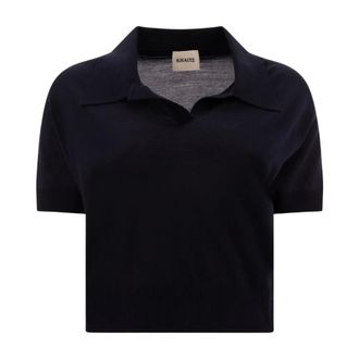 Khaite Haut en maille &agrave; col et manches courtes - Femme - Tops - Bleu - Taille: 40 FR