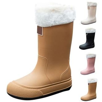Generic Chaussures de pluie mi-mollet &agrave; enfiler pour femme, bottes de pluie dhiver chaudes avec doublure en peluche, amovibles et lavables, imperm&eacute;ables, anti
