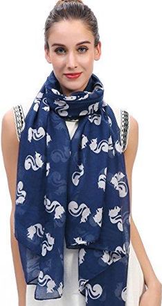 Lina & Lily Écharpe Foulard pour Femme Imprimé Écureuil (Bleu)