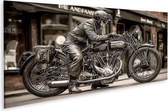 Islandburner Bild auf Leinwand Vintage Biker auf klassischem Motorrad im Sepia-Look - Panorama - Edition G1
