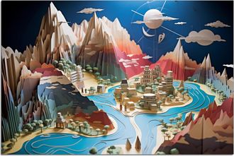 Wallario selbstklebendes Poster - Fantastische Papierwelt, Aufkleber in Premiumqualität, Klebefolie Größe: 100 x 150 cm XXL-Poster