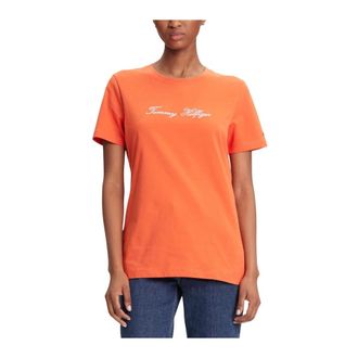 Tommy Hilfiger Femme, Tops, Orange, Taille: 38 FR Logo Embroidery Crew Neck T-Shirt