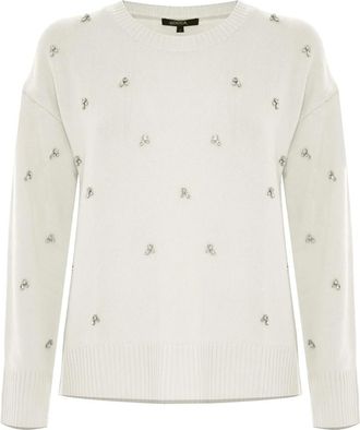 Kocca Femme, Pulls, Blanc, Taille: 38 FR Pull &agrave; Col Rond Orn&eacute; de Perles