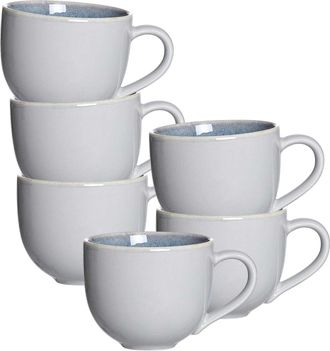 Ritzenhoff & Breker Skagen Stone Kaffeebecher 6er Set | Robuste Henkelbecher 440 ml | Porzellan-Geschirr mit Reaktivglasur |Sp&uuml;lmaschinen- & Mikrowellenfest | Steingrau
