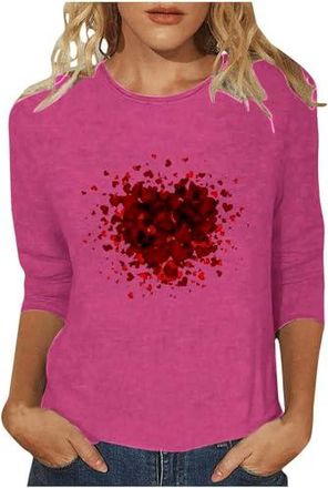 Generic T-shirt d&eacute;contract&eacute; &agrave; col rond et manches quart de coeur pour femme Cadeau de Saint-Valentin 2026, violet, XL