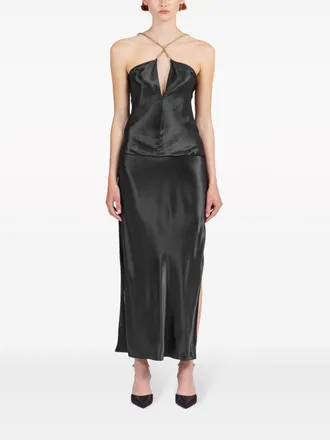 Ferragamo Satin Crossover Tank Top - Black