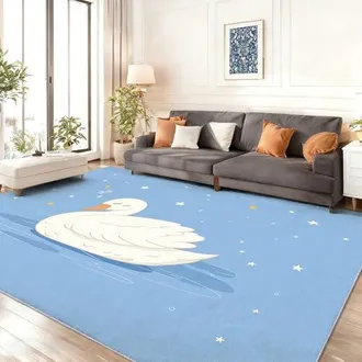 Generic Bleu Tapis de Bain antid&eacute;rapant, Moquette d&eacute;coratifs Mignon Animaux Cygnes Motif r&eacute;sistant &agrave; la d&eacute;coloration Hydrofuge pour Salon Chambre &agrave; Coucher, 1