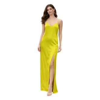 Simona Corsellini Femme, Robes, Jaune, Taille: 36 FR Longue Robe Satin&eacute;e avec Col en V