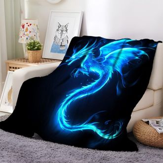 Generic KuscheldeckenBlau leuchtender Drache im magischen Stil 3D-Digitaldruck Kuscheldecke Weich Wohndecke, Sofadecke 180 x 220 cm Blau Zweiseitige Decke f&uuml;r