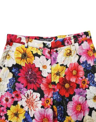 Dolce & Gabbana Womens Floral Print Trousers Multicolor Cotton Viscose Elastane