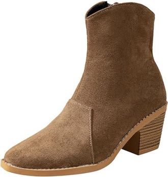 Generic Bottines &agrave; talon &eacute;pais pour femme - Confortables - &Eacute;l&eacute;gantes et polyvalentes - Fermeture &eacute;clair lat&eacute;rale - Style d&eacute;contract&eacute; - Pour le quotidien ou le