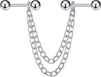 Generic Boucles doreilles industrielles en Acier Inoxydable 16G avec chaîne balancent Barre de Piercing Industriel Cartilage hélice Piercing Barre industriell