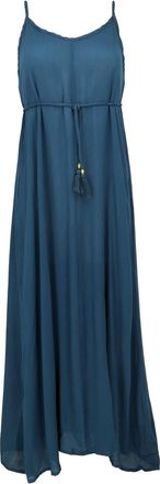 Guru Shop Boho Sommerkleid mit Schnürung im Rücken, Maxikleid, Strandkleid - Dunkelblau, Damen, Synthetisch