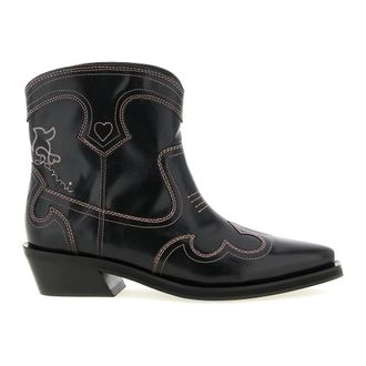 Ganni Kurzschaftige Western-Stiefeletten mit Stickerei - - Shoes - Damen - Schwarzk - 40 EU