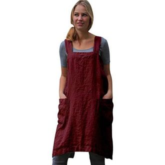 Generic Pinafore Robe salopette &eacute;l&eacute;gante sans manches en coton avec 2 poches pour femme, Rouge, 5XL