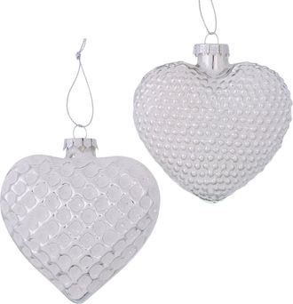 Boltze Boltze, Weihnachtsbaumkugel Herz, 2er-Set, wei&szlig;-Silber