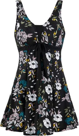 Wantdo Damen Große Größe Badeanzug Sexy Einteiliger Baderock mit Shorts Elegant Sommer Bauchweg Tankinis Mehrfarbig Push up Bademoden Pflaumenblüte 48-50