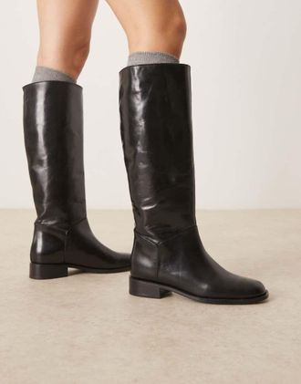 Mango Bottes plates hauteur genou - Noir