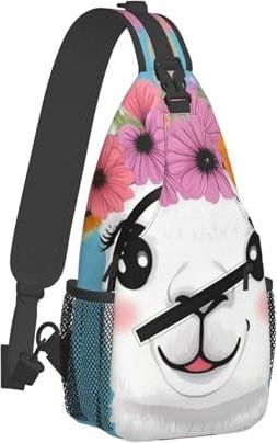 Generic Mode Sacoche Tactique Fleurs dalpaga et de lama Sacs Poitrine R&eacute;glable Sac &agrave; Dos Militaire pour Randonn&eacute;e Cyclisme Camping