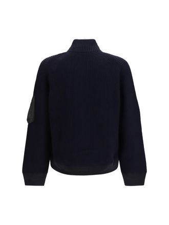 sacai Mens Ribbed Sweater Navy&times;d-Khaki Wool Ovis Aries Jacket Navy&times;d/khaki