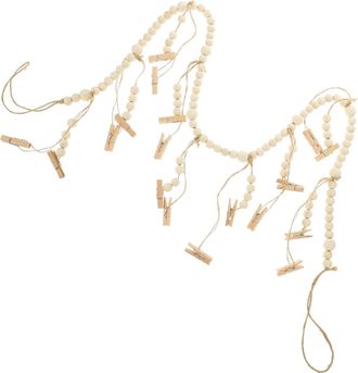 Cabilock H&ouml;lzerne Fotogirlande mit Perlen und Clips Dekorativer Wandhalter f&uuml;r Fotos Kinderfreundliche Kunstpr&auml;sentation Nat&uuml;rliche Holzperlen Vielseitiger Bil