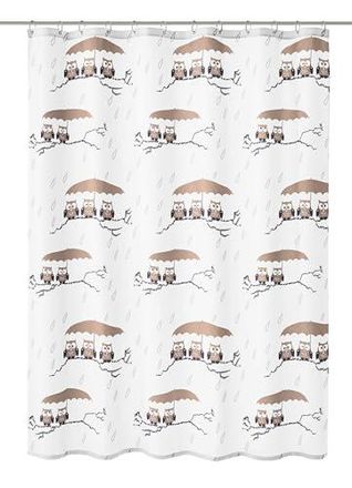 Kleine Wolke Duschvorhang Eulen, 180 x 200 cm, Taupe