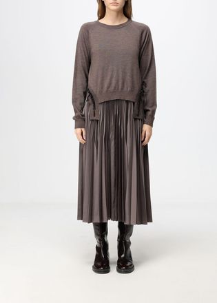 Meimeij Robe midi en maille de pure laine vierge avec jupe pliss&eacute;e et strass