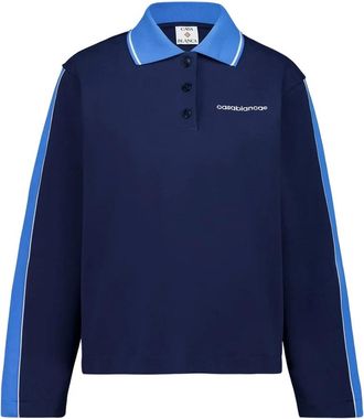 Casablanca Femme, Pulls, Bleu, Taille: 40 FR Punto Polo Collared SweaT-shirt