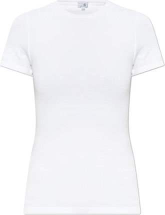 Maison Margiela Femme, Tops, Blanc, Taille: 42/44 FR Ribbed T-shirt