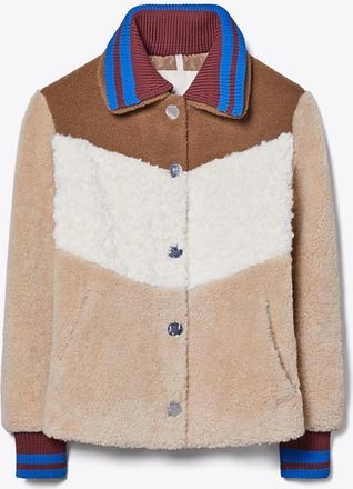 Tory Burch Damen Colorblock-Fleecejacke mit Kapuze