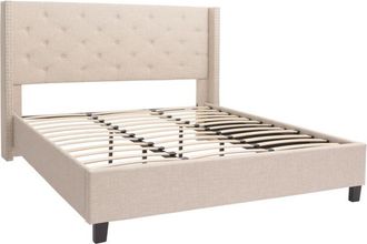 Hhg [NEUWERTIG] Polsterbett HHG-244, Bett Doppelbett Bettgestell mit Lattenrost, Massivholz Stoff/Textil 180x200cm creme-beige