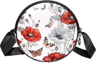 Generic Petit sac &agrave; bandouli&egrave;re circulaire pour femme, motif feuilles florales, sac &agrave; dos avec fermeture &eacute;clair, bretelles r&eacute;glables, sac &agrave; main rond d&eacute;contra