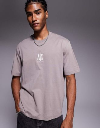 A|X Armani Exchange T-shirt manches courtes avec logo centré - Fauve-Marron