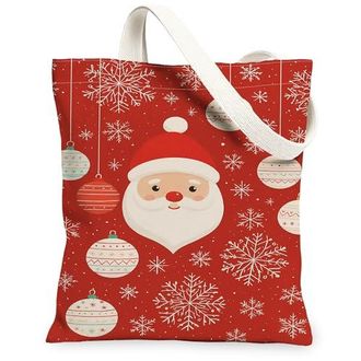 Generic Sacs fourre-tout festifs en toile, motif P&egrave;re No&euml;l, sacs d&eacute;picerie r&eacute;utilisables, design fantaisie, l&eacute;gers et lavables, Rouge, 13x15 Inch