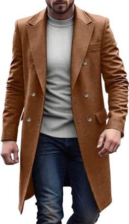 Generic Trench coat long pour hommes, manteau coupe-vent pour lautomne et lhiver, manteau chaud à revers cranté pour lautomne 2025, marron, XXL
